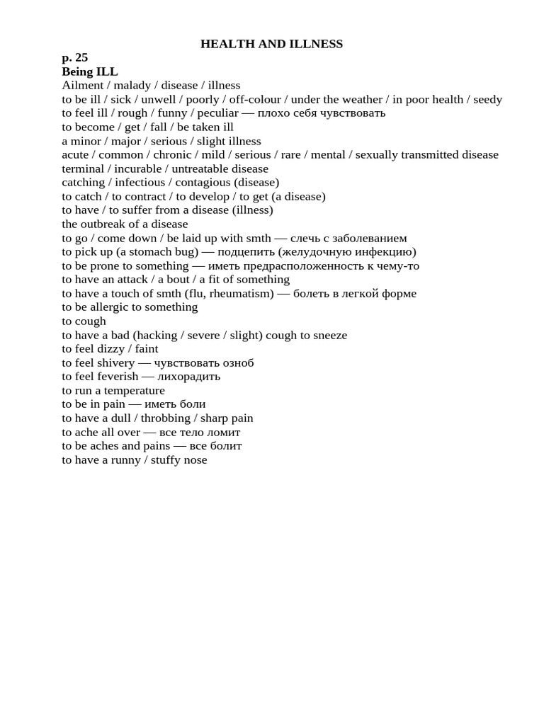 Health Vocabulary and Common Illnesses | PDF | Alternative Medicine ...