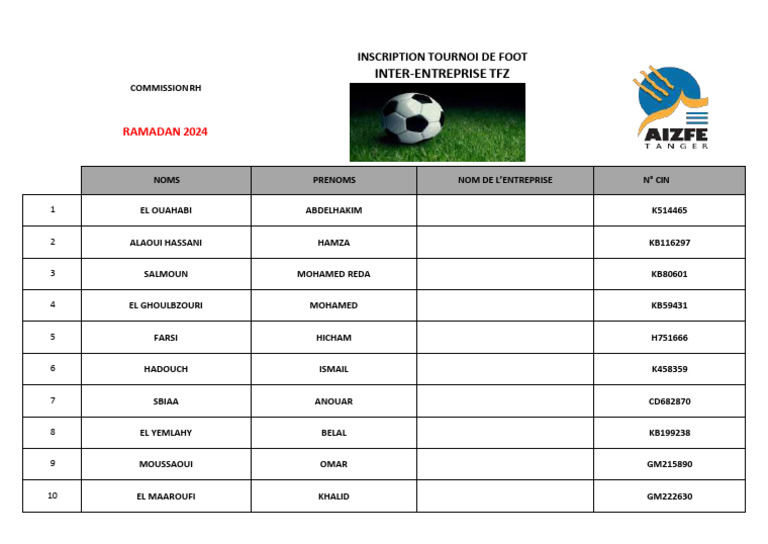 Inscription Tournoi Foot TFZ - 2024 (1) | PDF