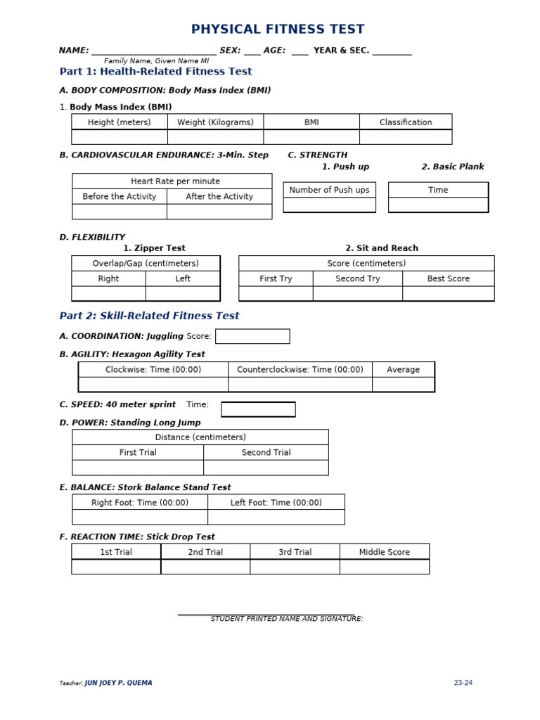 PFT Form 24 25 | PDF