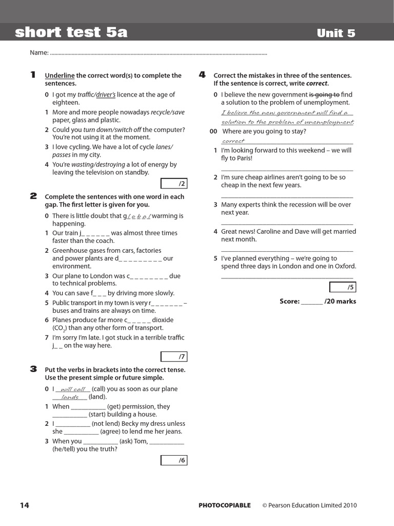 Grammar Short Test 5A | PDF