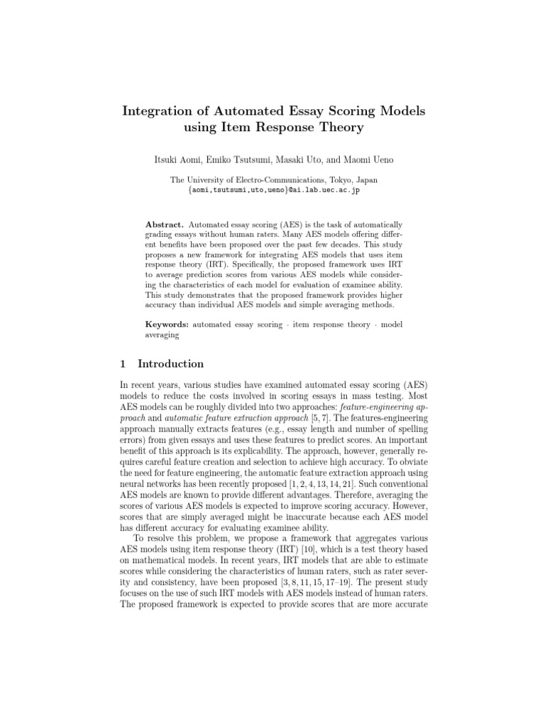 Integration Of Automated Essay Scoring Models Pdf Statistical Theory Machine Learning