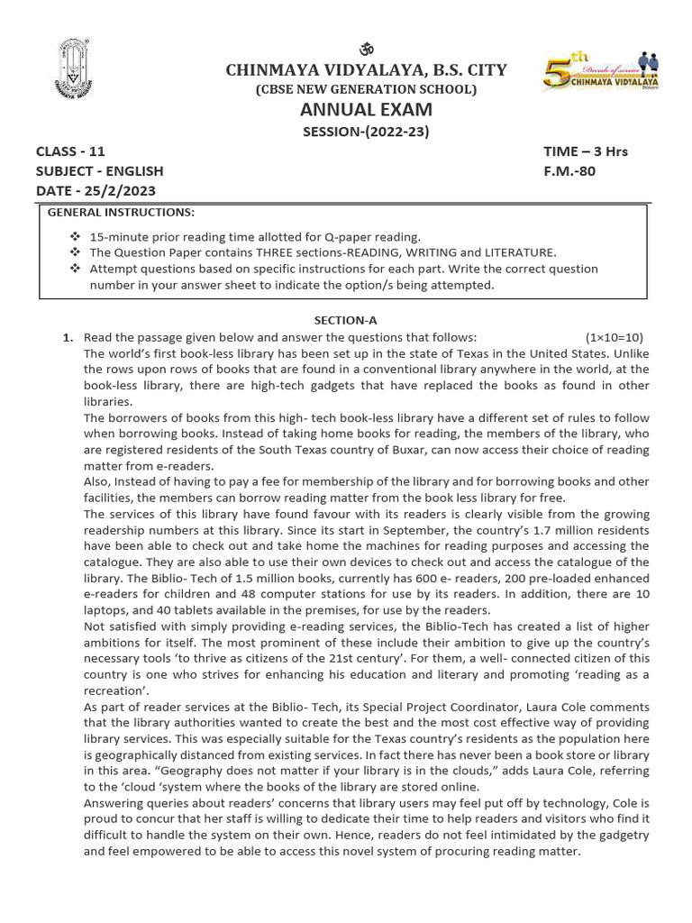Annual Exam Question Paper - Class 11 | PDF | Chemical Bond | Chemical ...