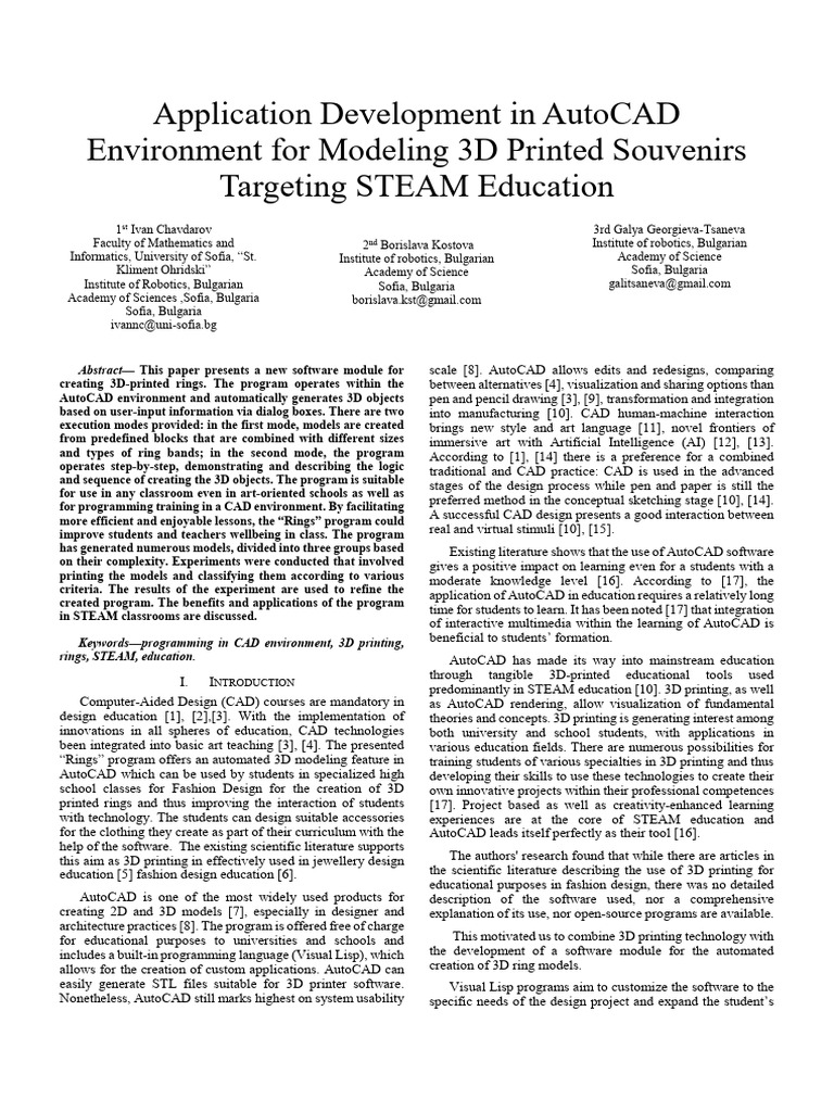 Application Development in AutoCAD Environment for Modeling 3D Printed ...