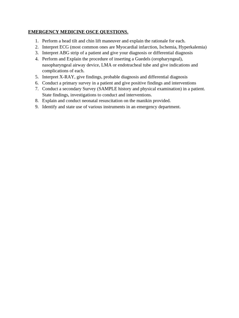Emergency Medicine OSCE Practice Questions | PDF