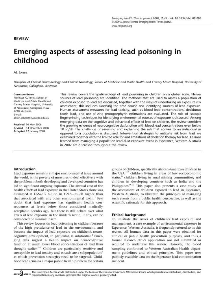 NSR Jones 2009 Emerging Aspects of Assessing Lead Poisoning in ...
