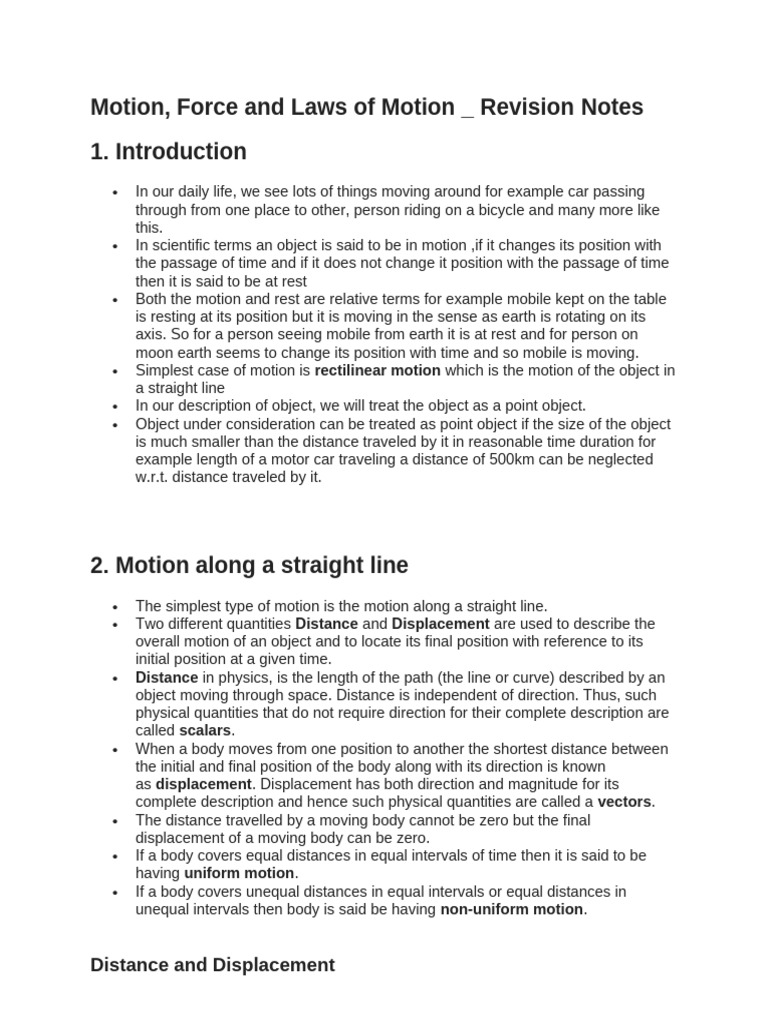 Motion and Force MYP - Notes | PDF | Force | Velocity