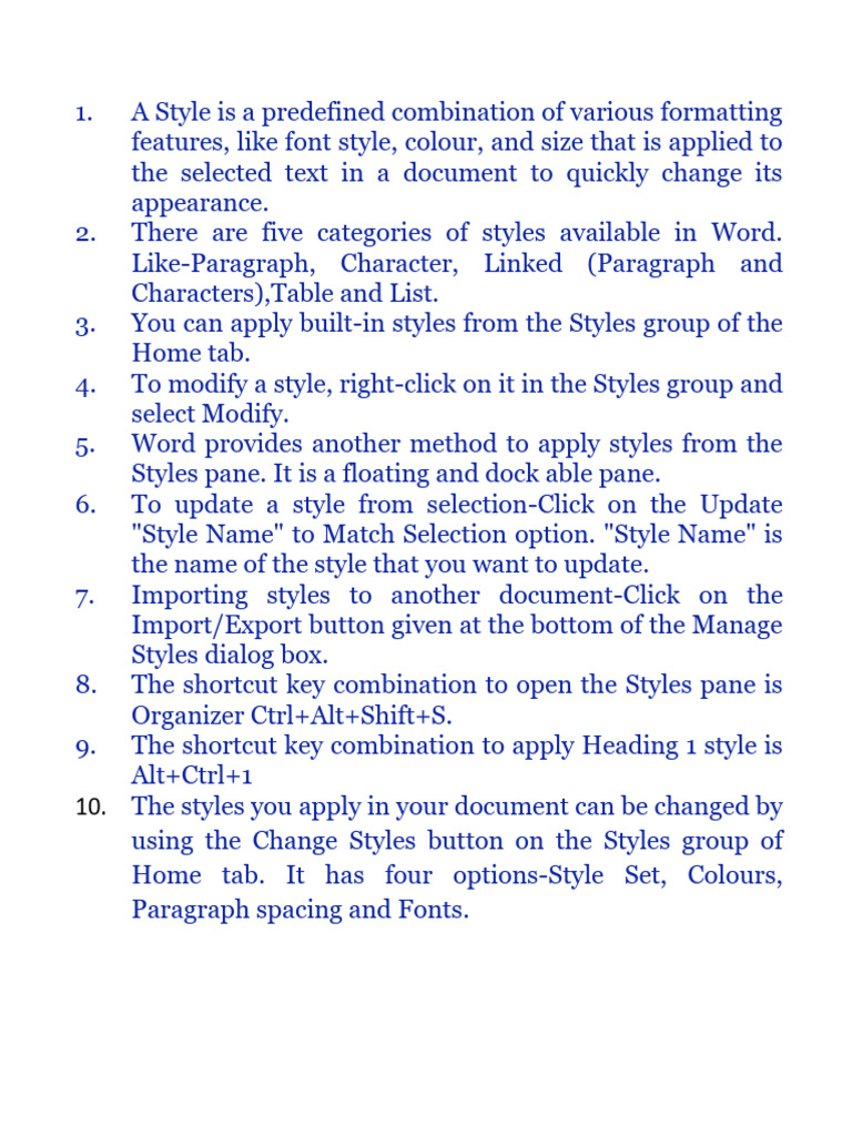 Word Styles Guide for IT 402 Class X | PDF