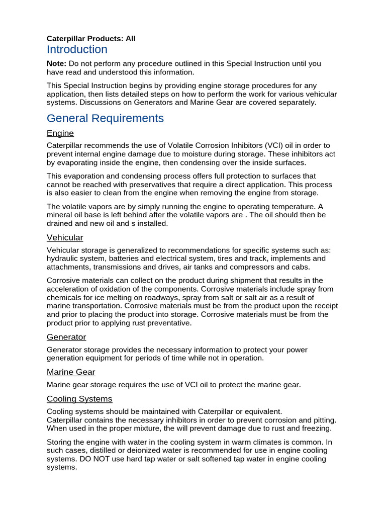 Caterpillar Engines and Generators Preservation | PDF | Motor Oil ...