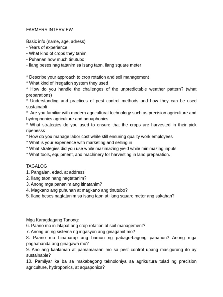 Farmers Interview | PDF
