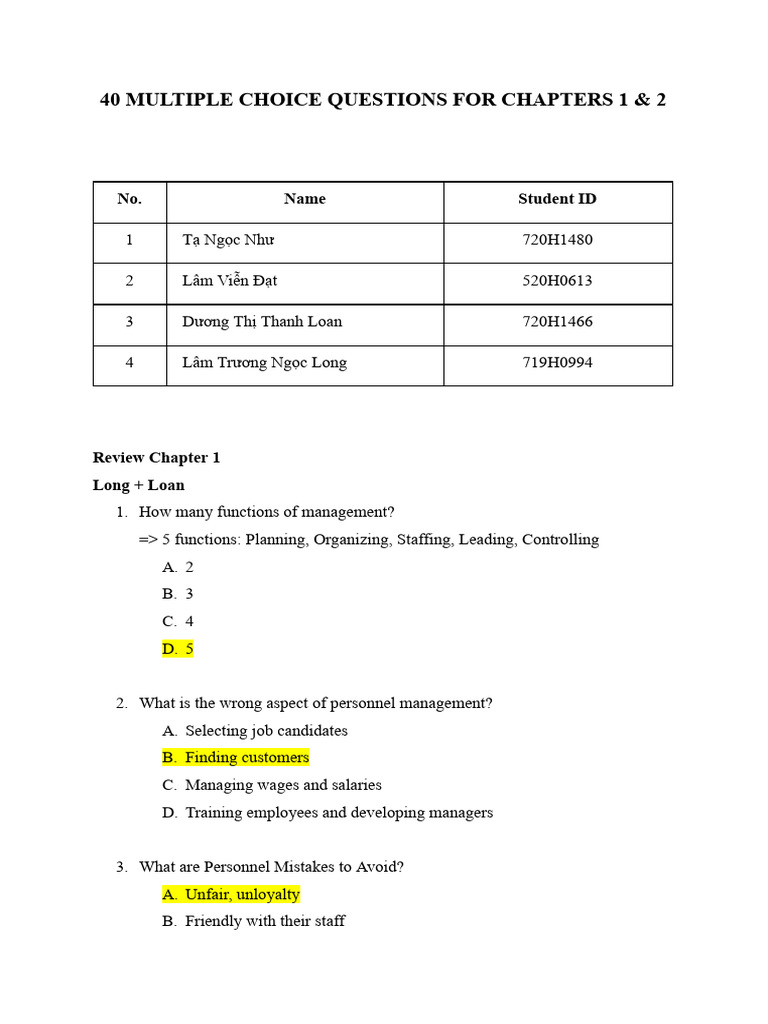 40 Multiple Choice Chapter 1 & 2 - Group 1 | PDF | Human Resource ...