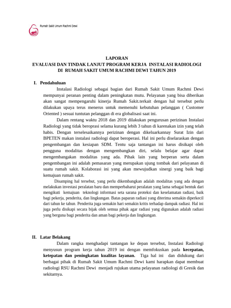 Evaluasi Program Kerja Instalasi Radiologi Rsurd 2017 | PDF