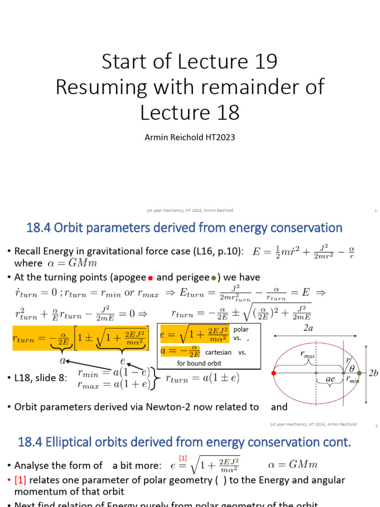 CP1 Lecture19 HT2024 Reichold v1 | PDF | Orbit | Force