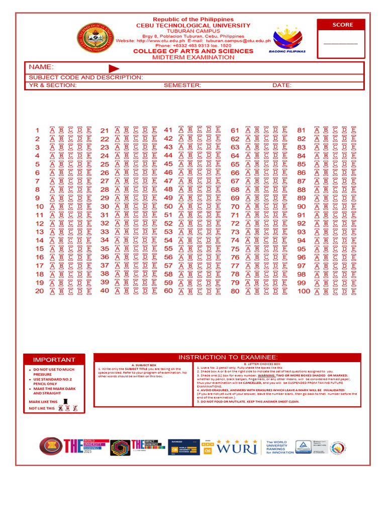 Midterm Exam Answer Sheet Instructions | PDF