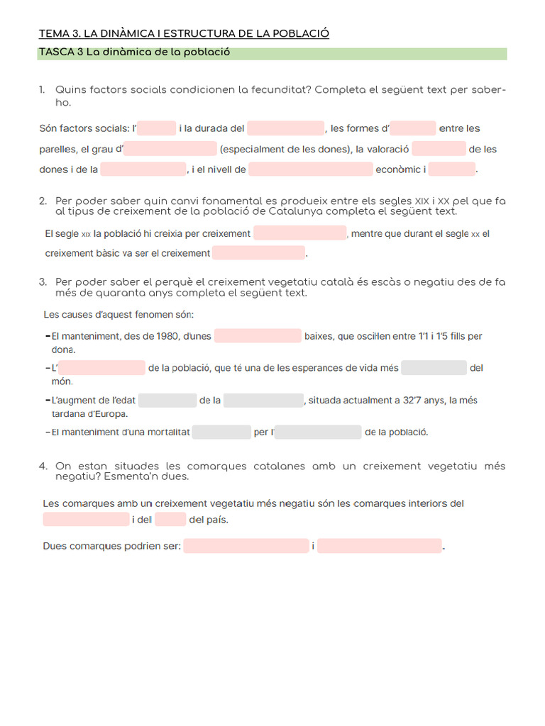 2425 2n BATX GEO - TEMA 3 Estructura i dinàmica de la població TASCA 3 La dinàmica de la ...
