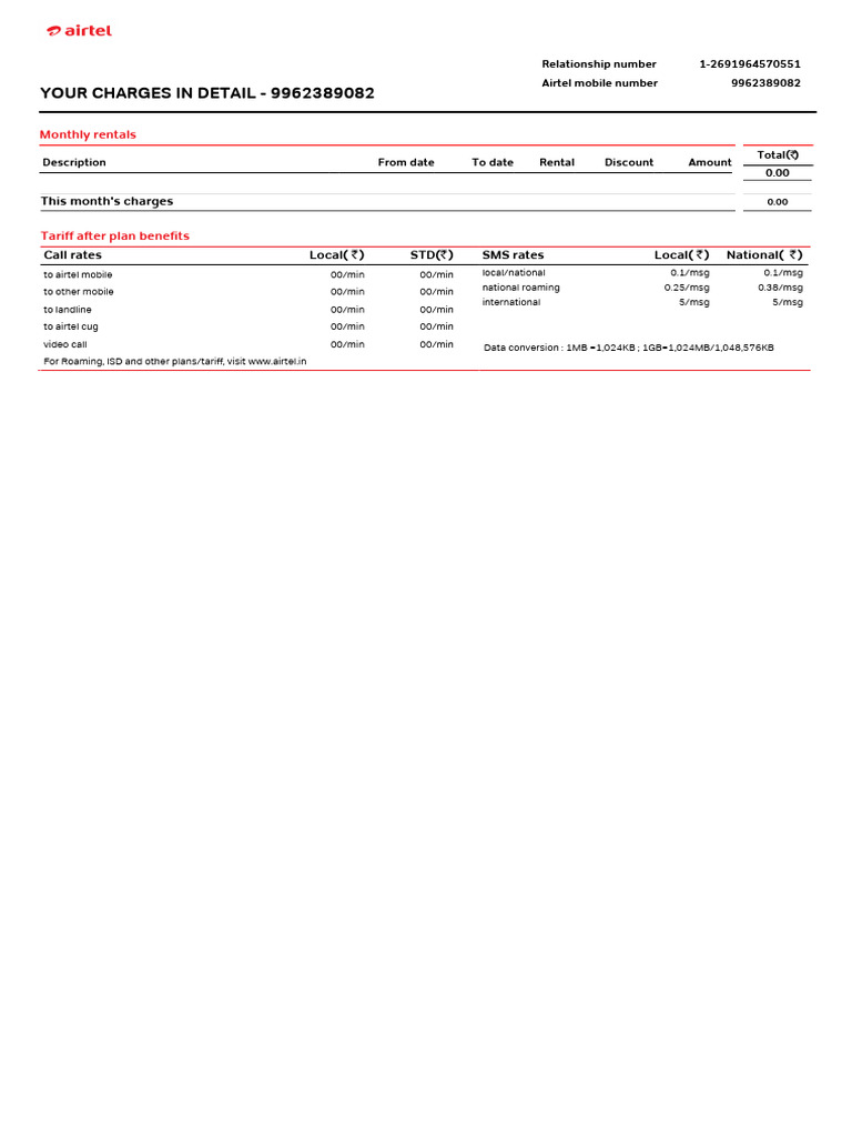Postpaid Bill 9962389082 MF2533I002468386 | PDF
