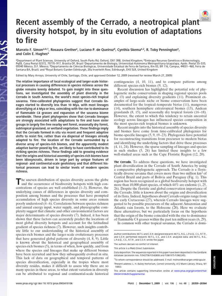 Simon Et Al 2009 Recent Assembly of The Cerrado A Neotropical Plant ...