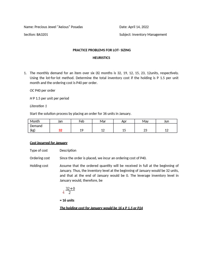 Posadas 07 Practice Problem 1 | PDF | Applied Mathematics | Inventory