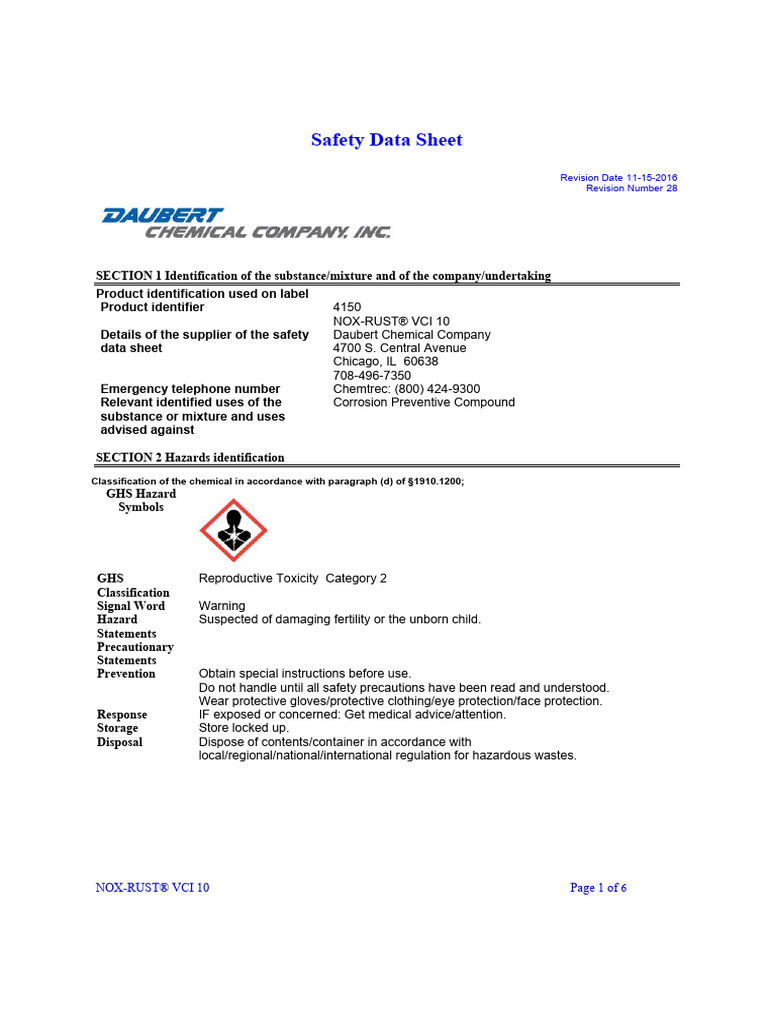 Nox-Rust VCI 10safety Data Sheet US | PDF | Volatile Organic Compound ...