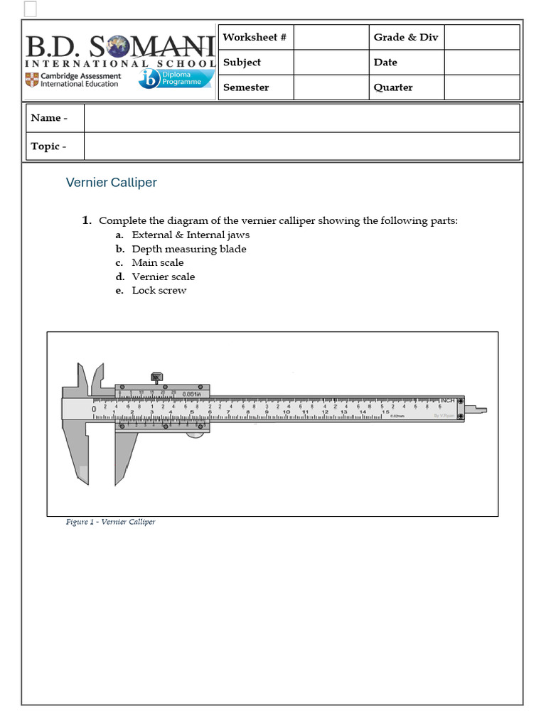 Vernier Calliper - Practical Worksheet - Ver1.0 | PDF | Length