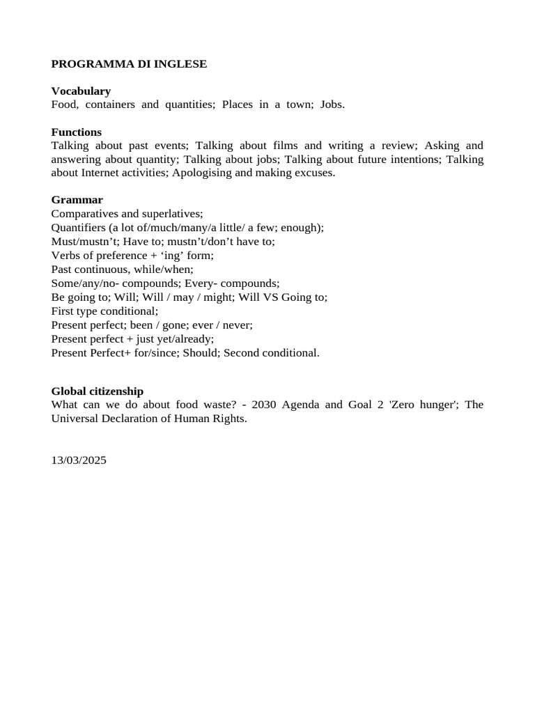 Inglese Programma | PDF