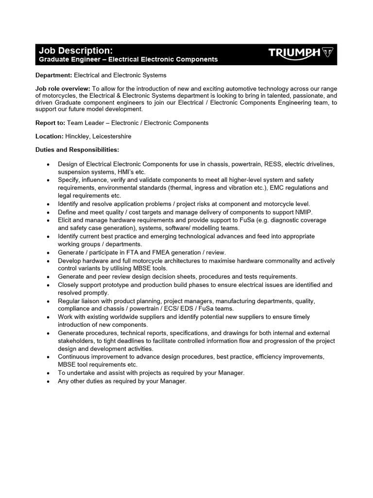 Graduate Engineer - Electrical Components | PDF
