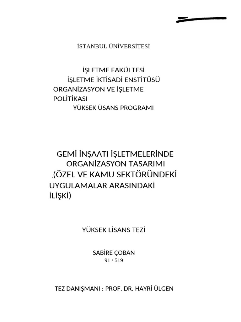Özel Ve Kamu Sektöründeki: Gemi İnşaati İşletmelerinde Organizasyon ...