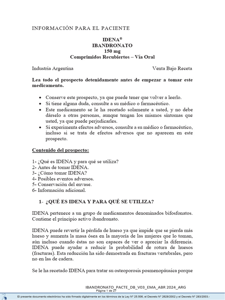 IDENA Prospecto para Pacientes RAFFO | PDF | Osteoporosis ...