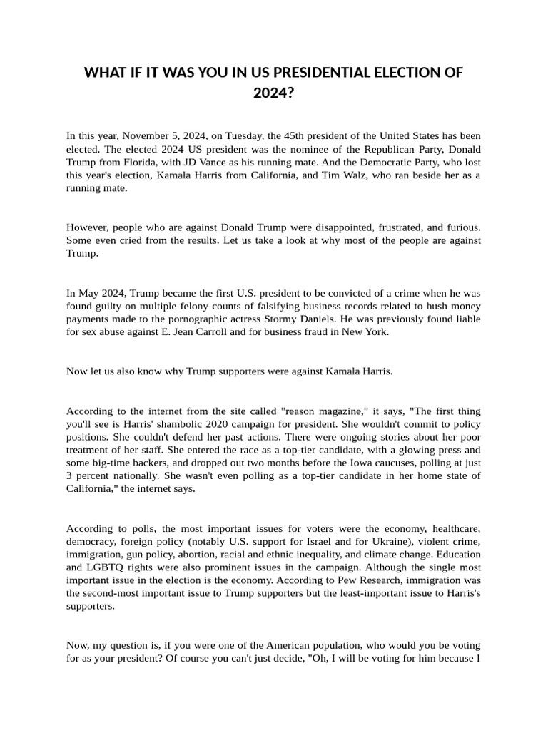What If It Was You in Us Presidential Election of 2024 | PDF | Donald ...
