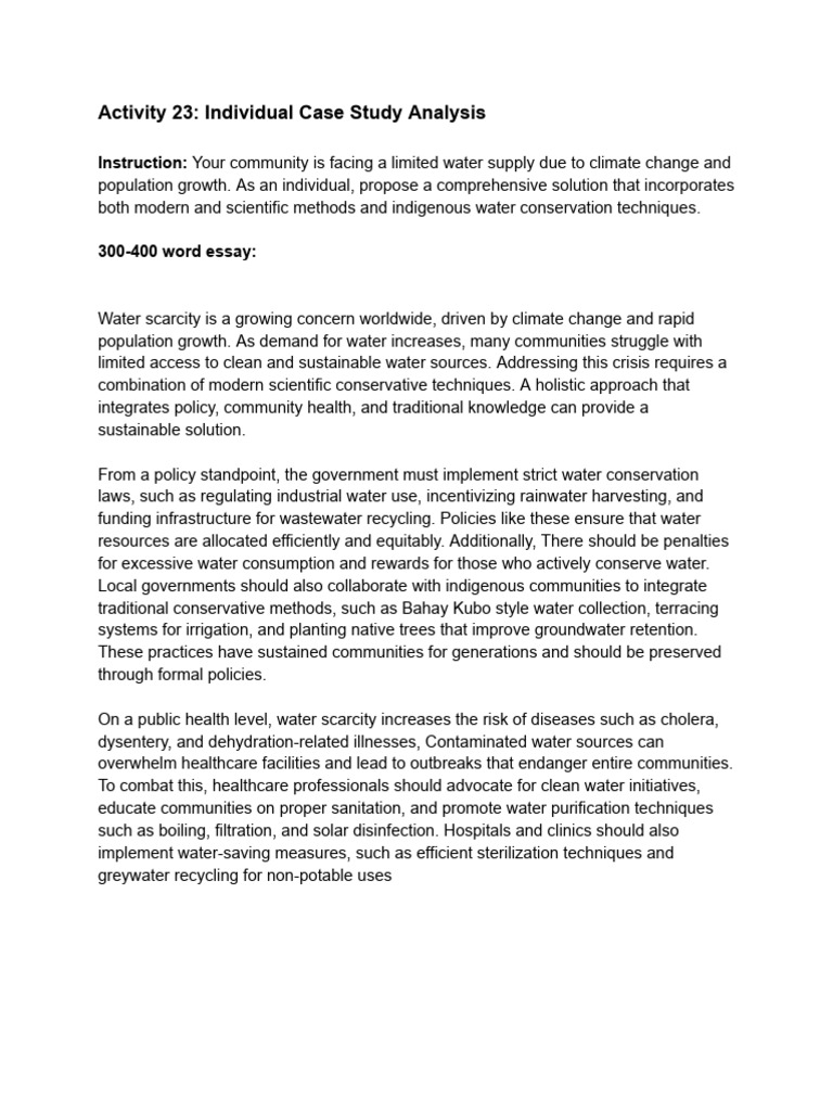 Activity 23_ Individual Case Study Analysis | PDF | Water Conservation | Water