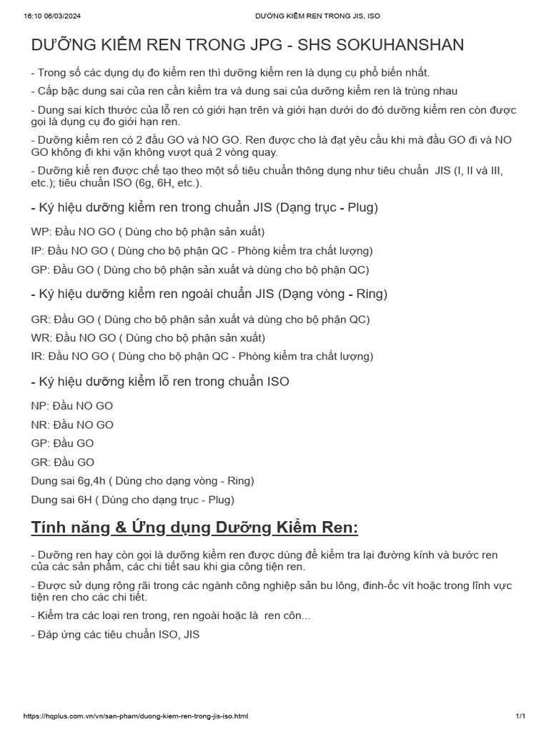 DƯỠNG KIỂM REN TRONG JIS, ISO | PDF