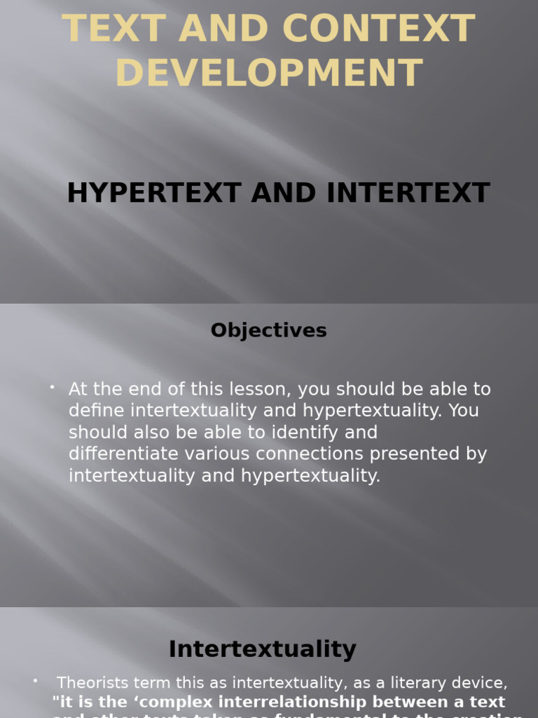 Context of Text Development | PDF | Intertextuality | Hypertext