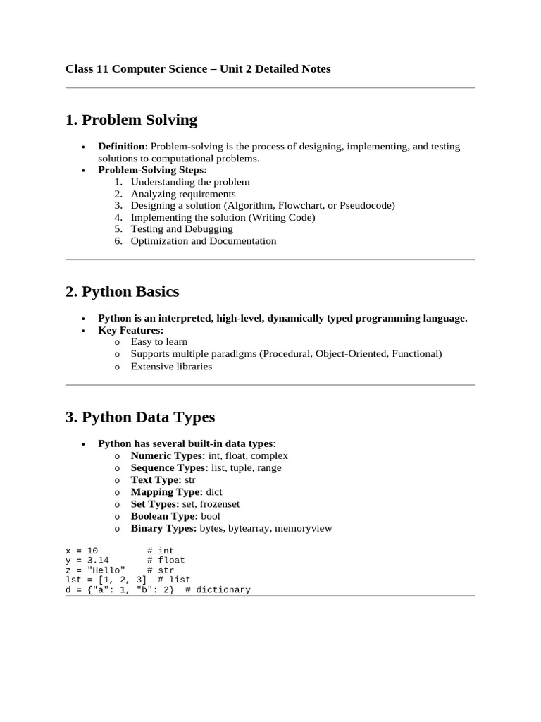 CS NOTES | PDF | Data Type | Python (Programming Language) CS NOTES | PDF | Data Type | Python (Programming Language)