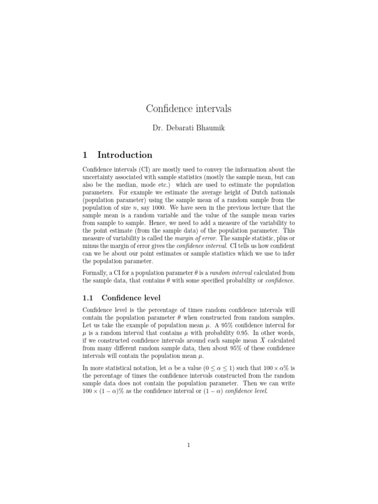Confidence Intervals-Reader | PDF | Confidence Interval | Normal Distribution