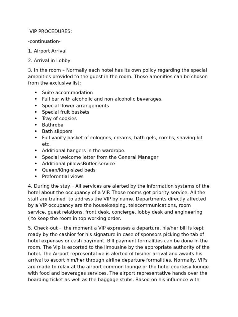 VIP PROCEDURES Handouts Abinal | PDF | Airport Lounge