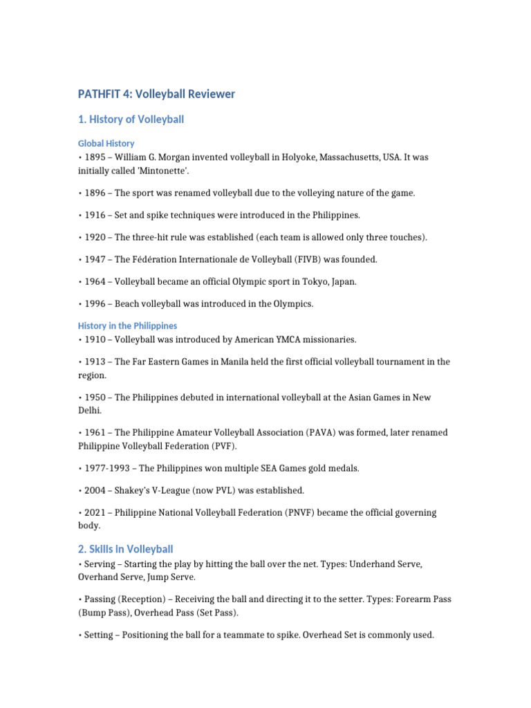 PATHFIT4 Volleyball Reviewer | PDF | Volleyball | Ball Games