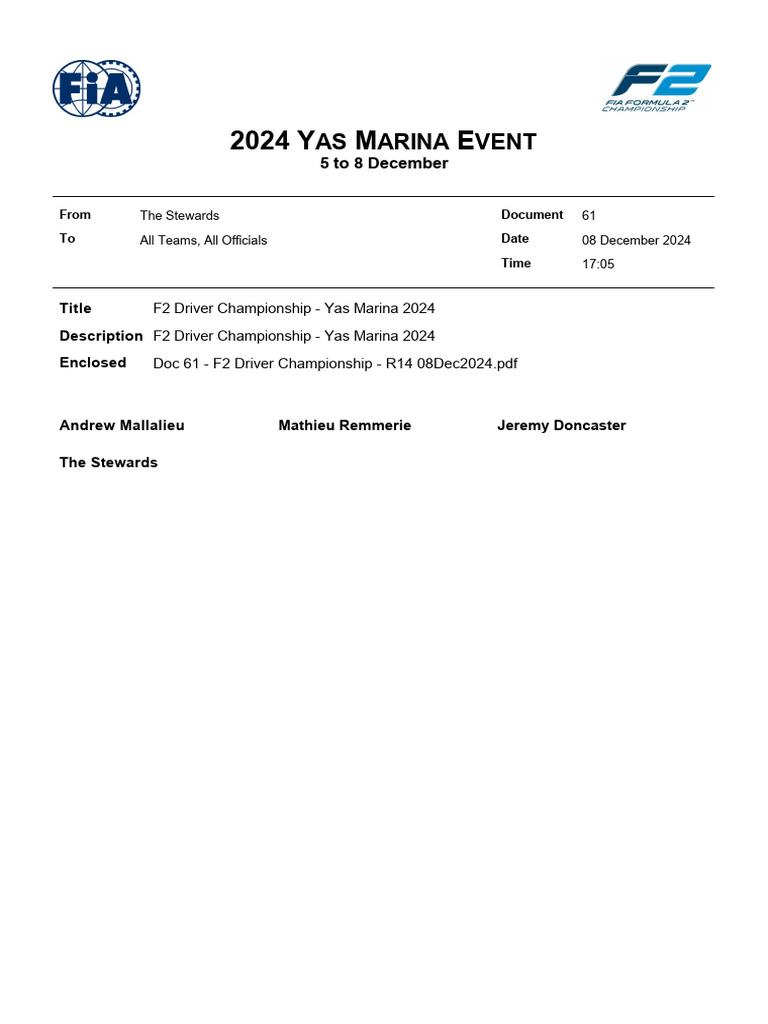 F2 Championship Yas Marina 2024 | PDF