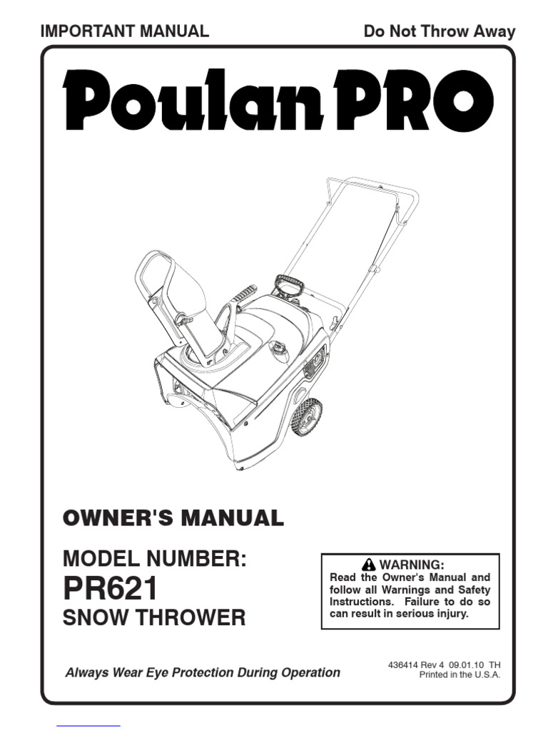 Poulan PRO PR621 Snowblower Manual | PDF | Motor Oil | Gasoline