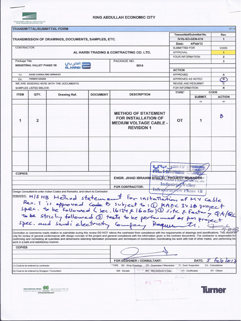 Method of Statement For Installation of MV Cable) | PDF
