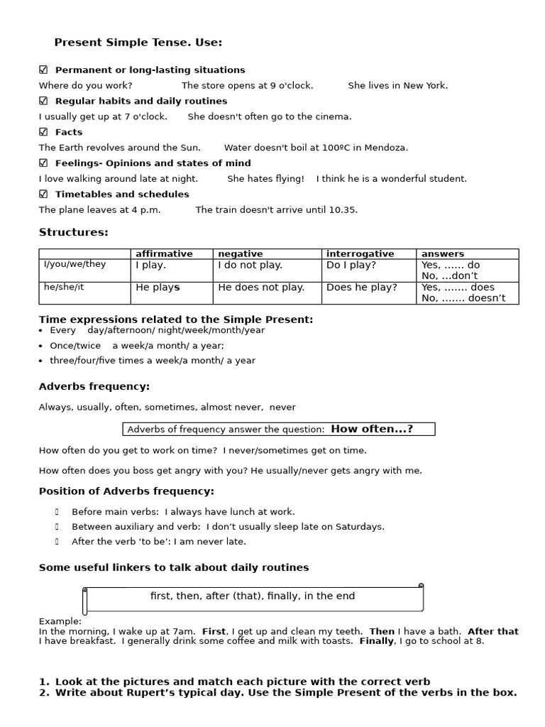 Simple Present Routines | PDF | Semantic Units | Linguistics
