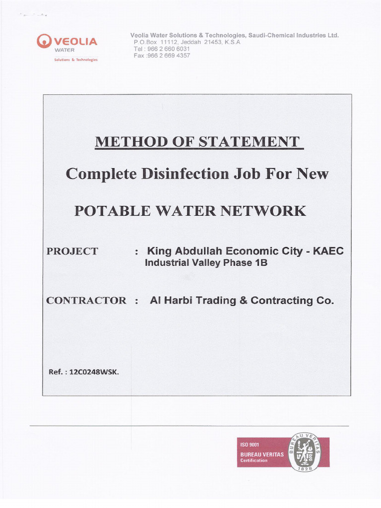 Veolia Water Method of Statement | PDF