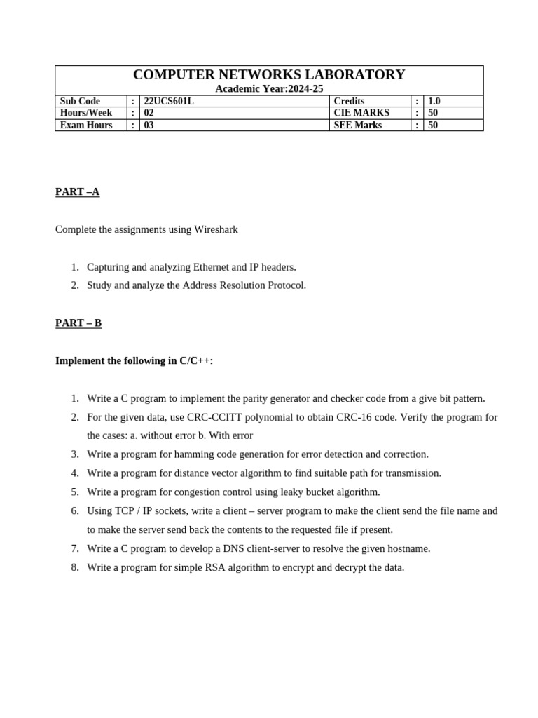 Computer Networks Laboratory Assignments | PDF