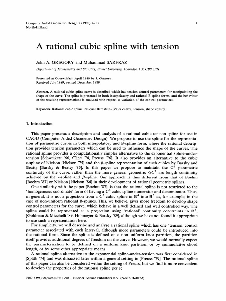 CAGD_1990_007!01!001-013 a Rational Cubic Spline With Tension | PDF | Spline (Mathematics ...
