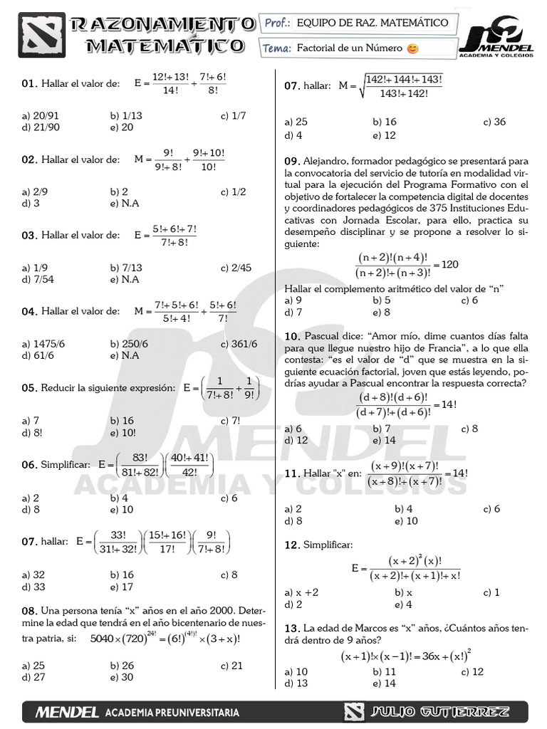 Ejercicios de Factoriales y Simplificaciones | PDF
