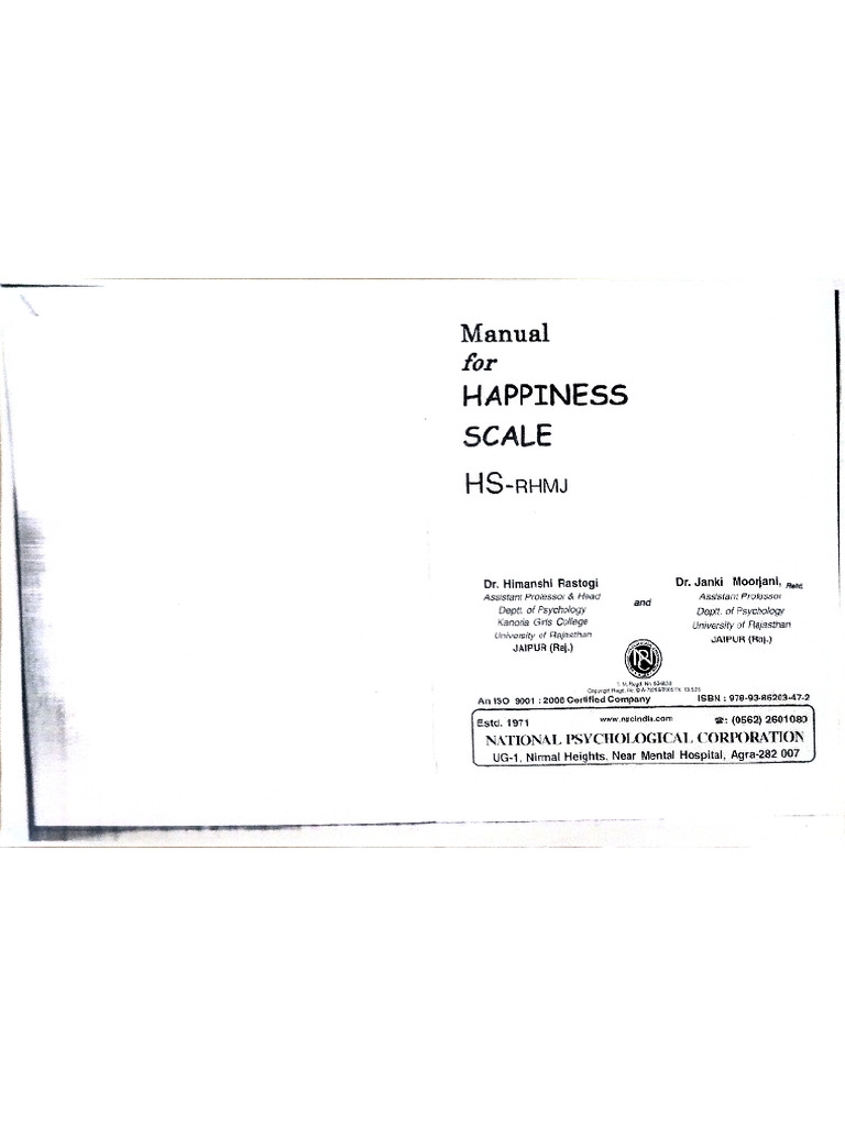 Happiness Scale Manual | PDF