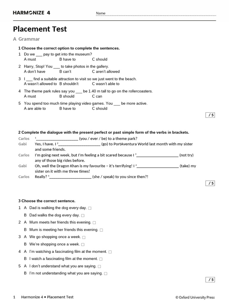 Harmonize 4 Placement Test | PDF