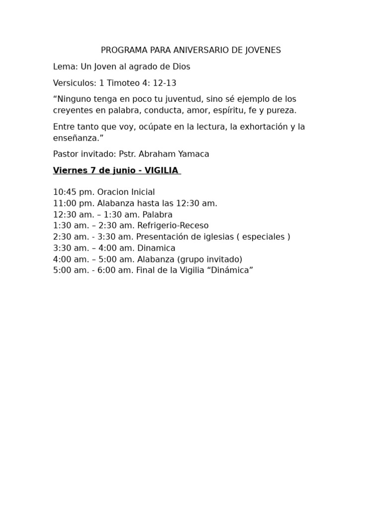 Programa Aniversario Vigilia | PDF