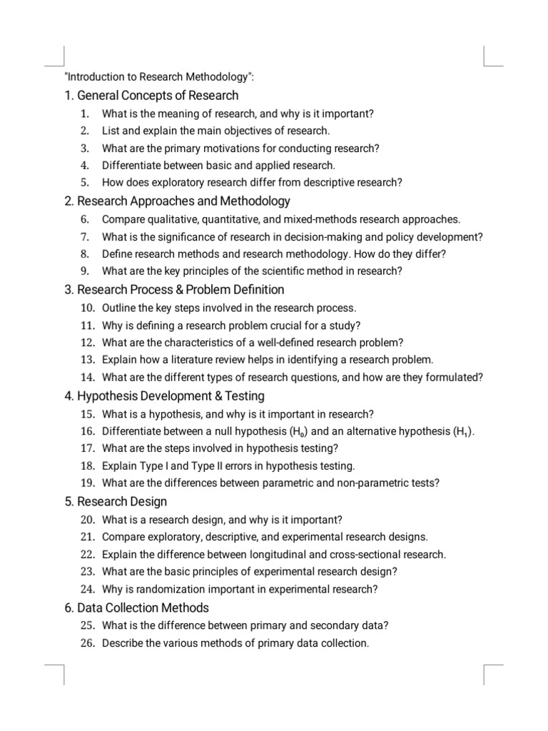 Research Methodology Question set | PDF | Methodology | Hypothesis
