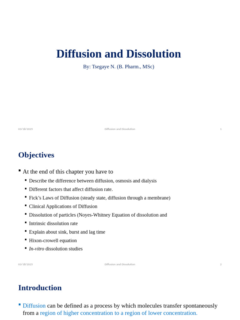 Diffusion Vs Dissolution Explained Pdf Diffusion Solvation