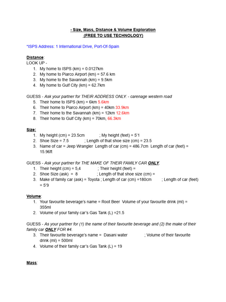 Size, Mass, Distance & Volume Exploration | PDF