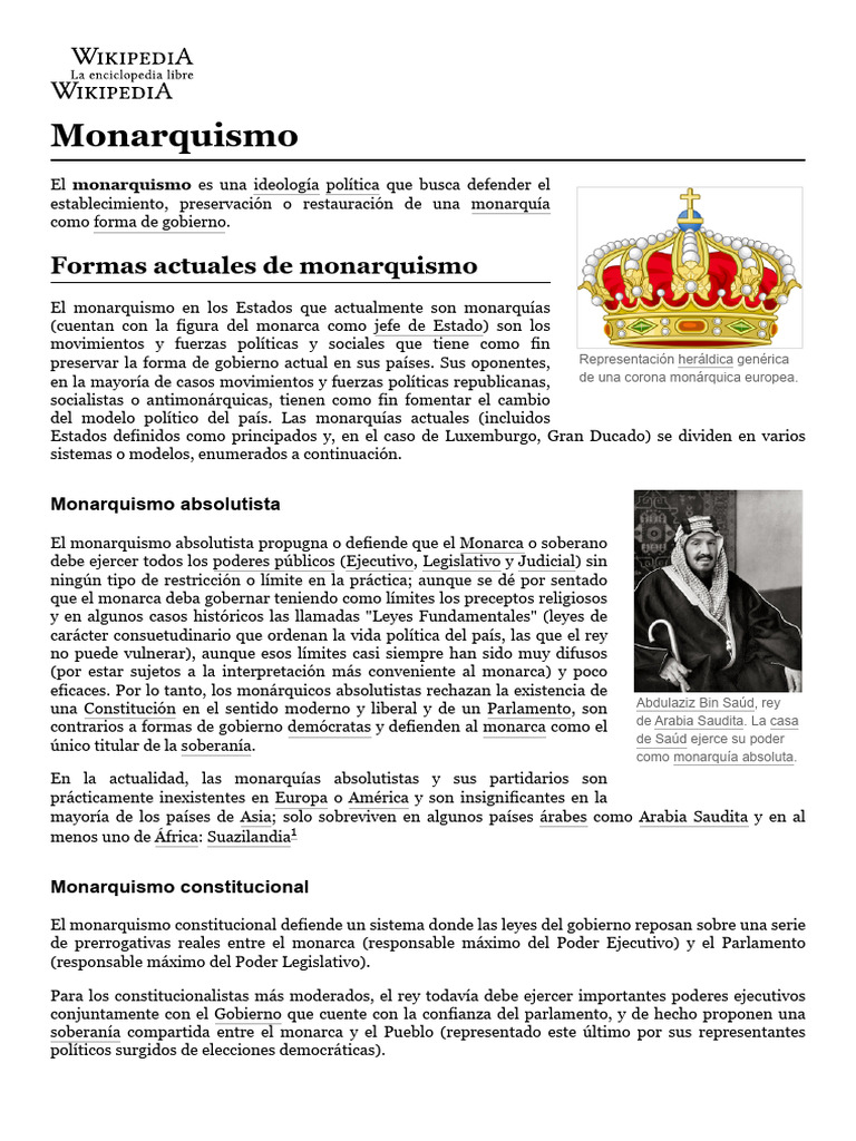 Monarquismo - Wikipedia, La Enciclopedia Libre | PDF | Formas de ...